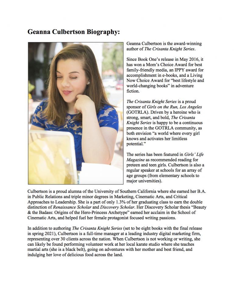 Geanna Culbertson - Press Release - Geanna Culbertson